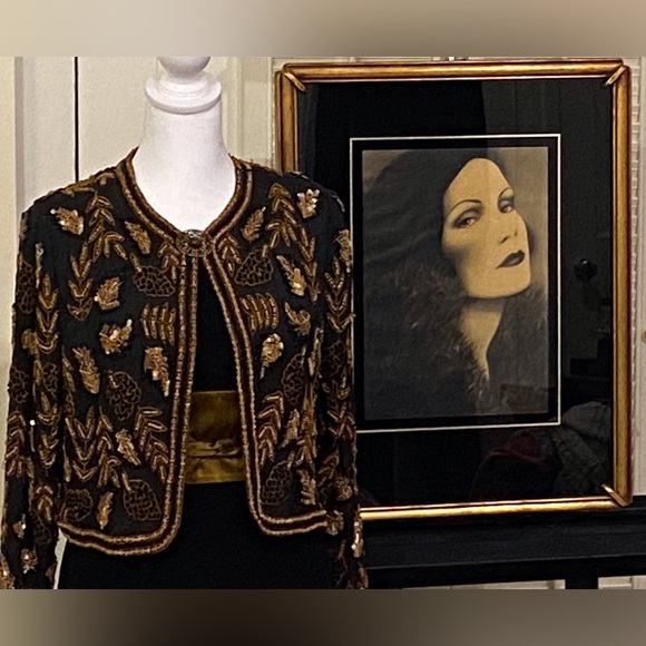 Candlelight | Jackets & Coats | Vintage Beaded Black Silk Short Jacket ...